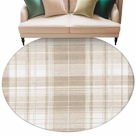 Beige Buffalo Plaid Round Rug 8ft Washable Circle Rugs Non Slip ...