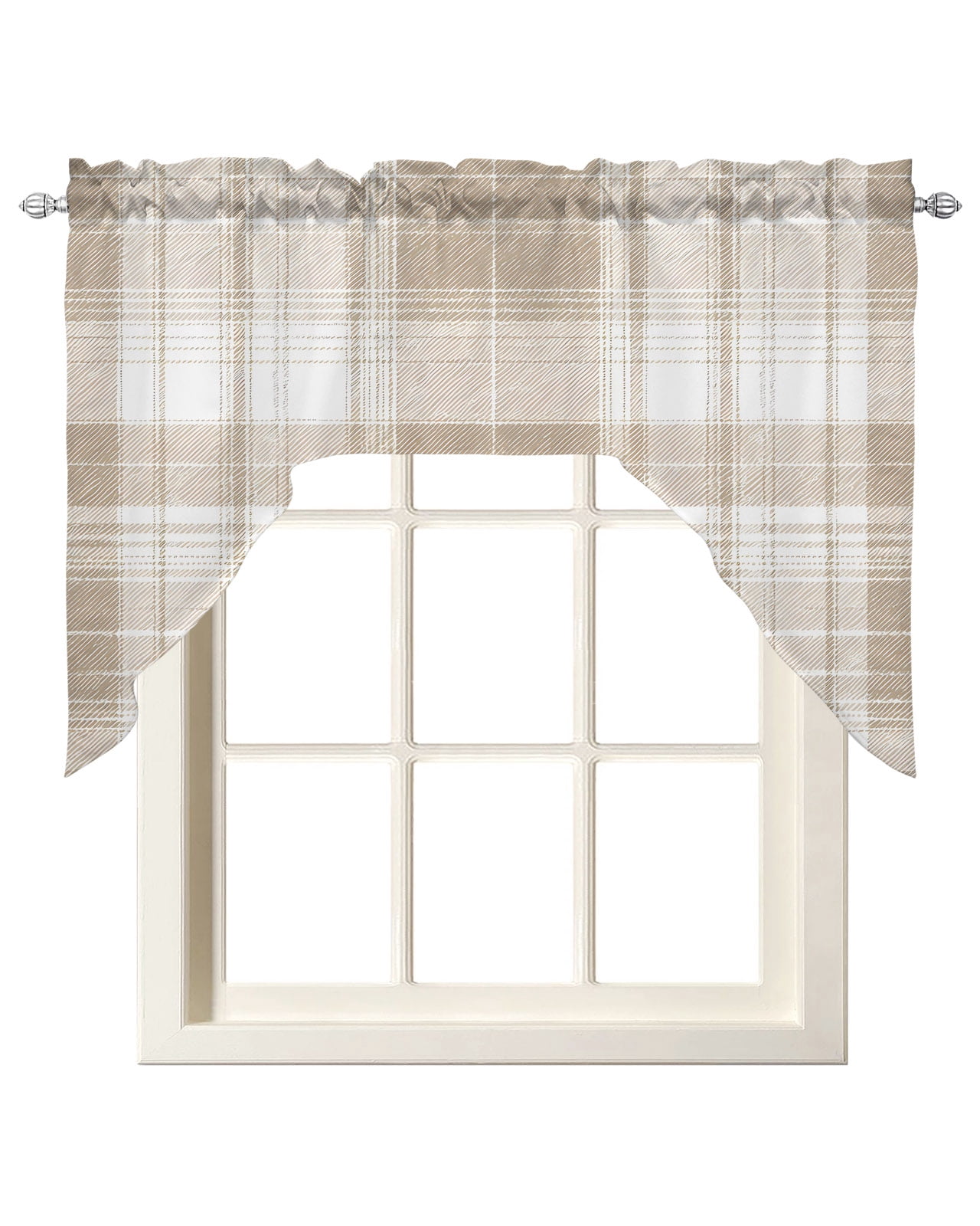 Beige Buffalo Plaid Swag Valances for Windows, Farmhouse Modern ...