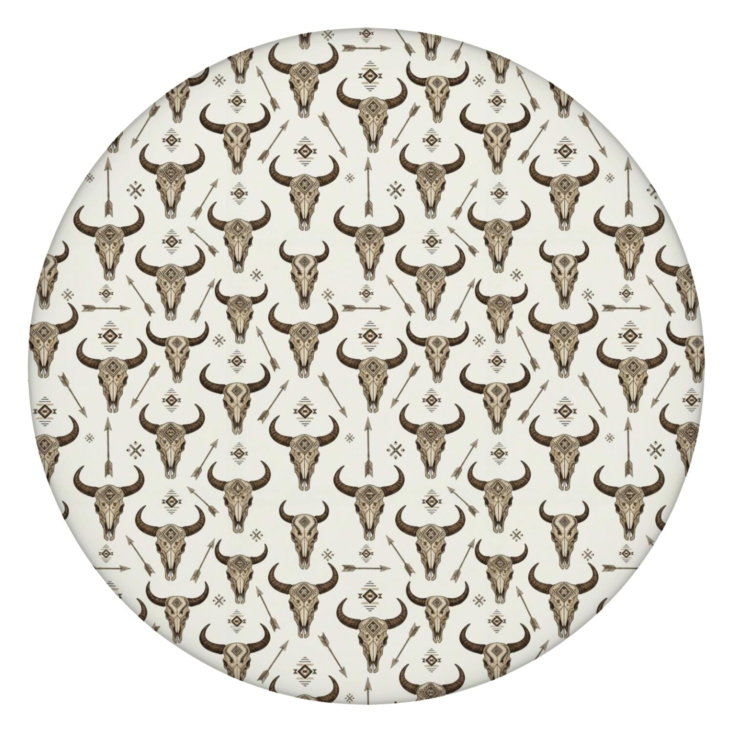 Beige Buffalo Skull Arrow Pattern Round Fitted Tablecloth with Elastic ...