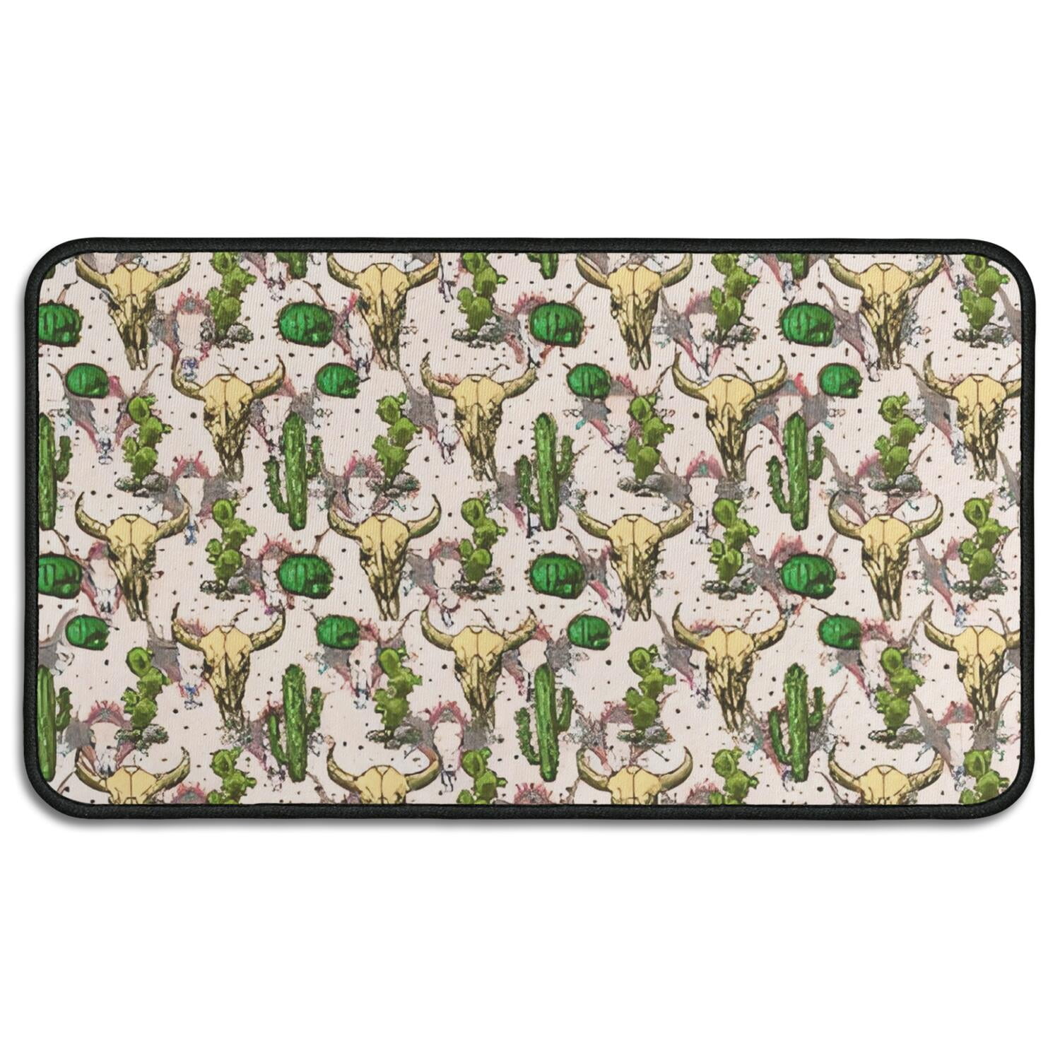 Beige Buffalo Skull Cactus Pattern Door Rugs,Washable Non Slip Door ...