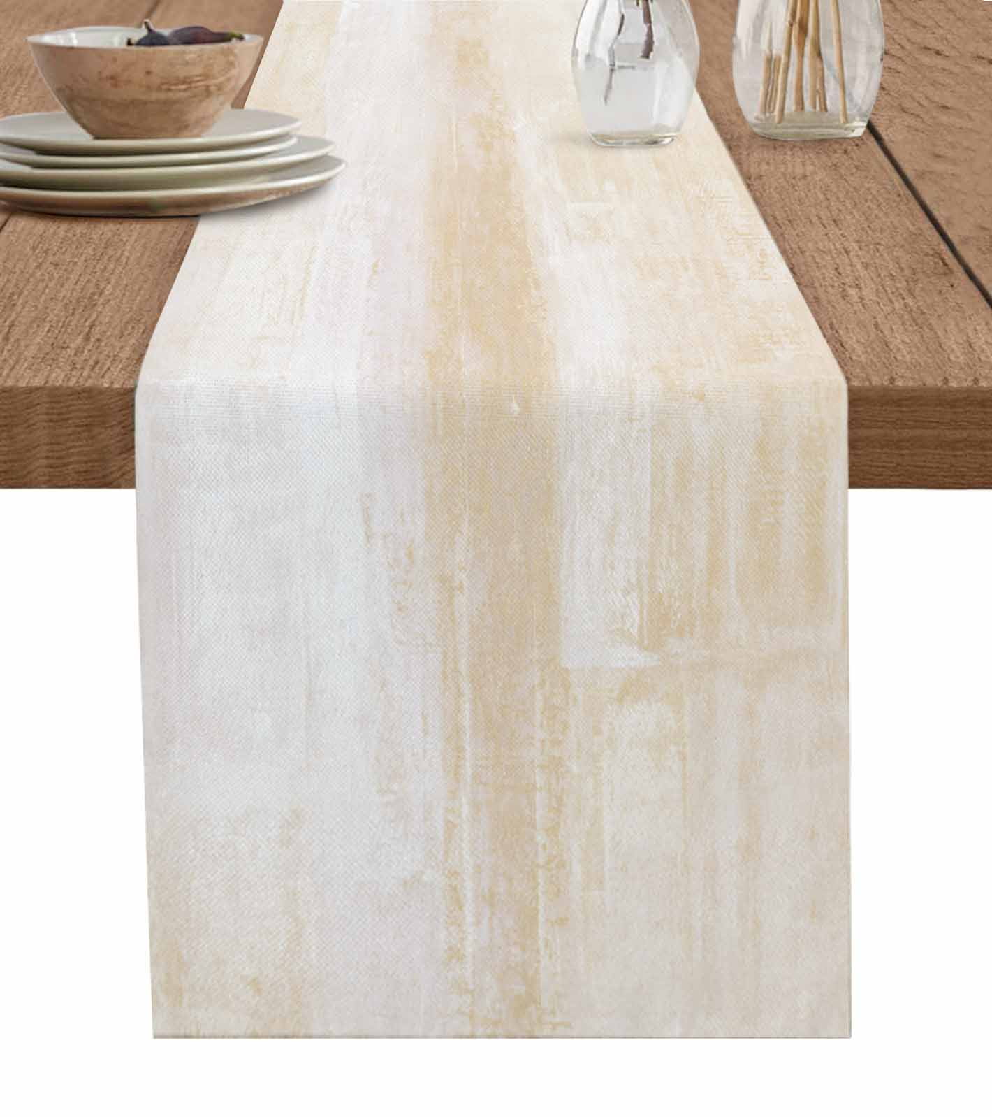 Beige Burlap Cotton Table Runner 13x90 Inches Long, Retro Oil Painting ...