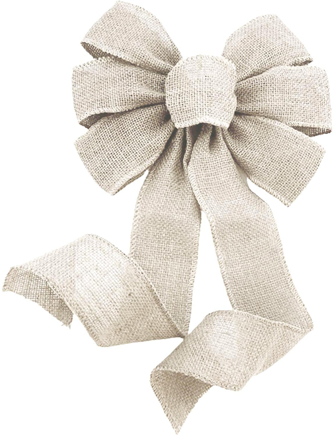 Beige Burlap Ribbon Wreath Bow 10 Wide 18 Long Tails Ivory Fall