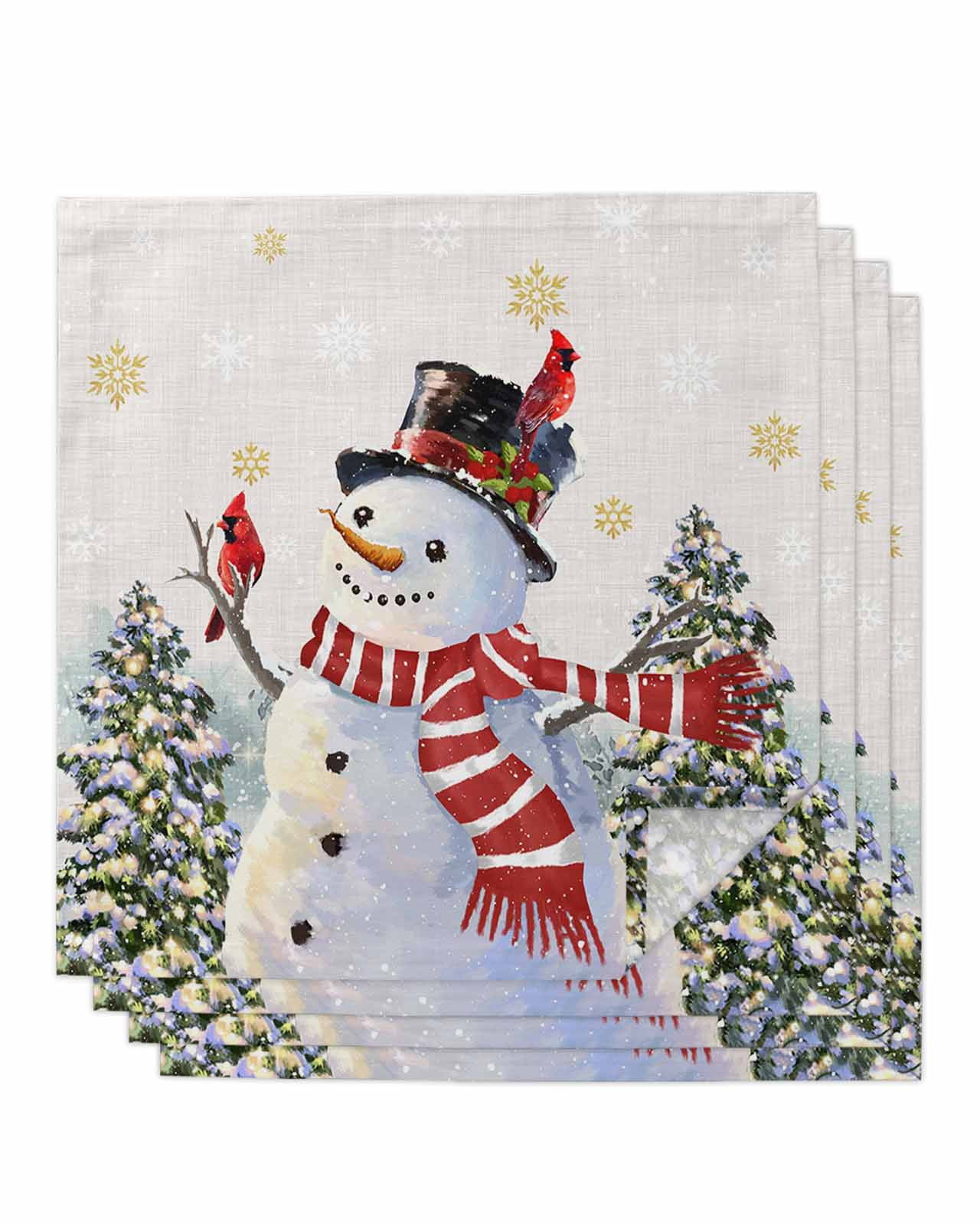 Beige Burlap Snowman Cloth Napkins Washable Set of 4, Christmas Tree ...