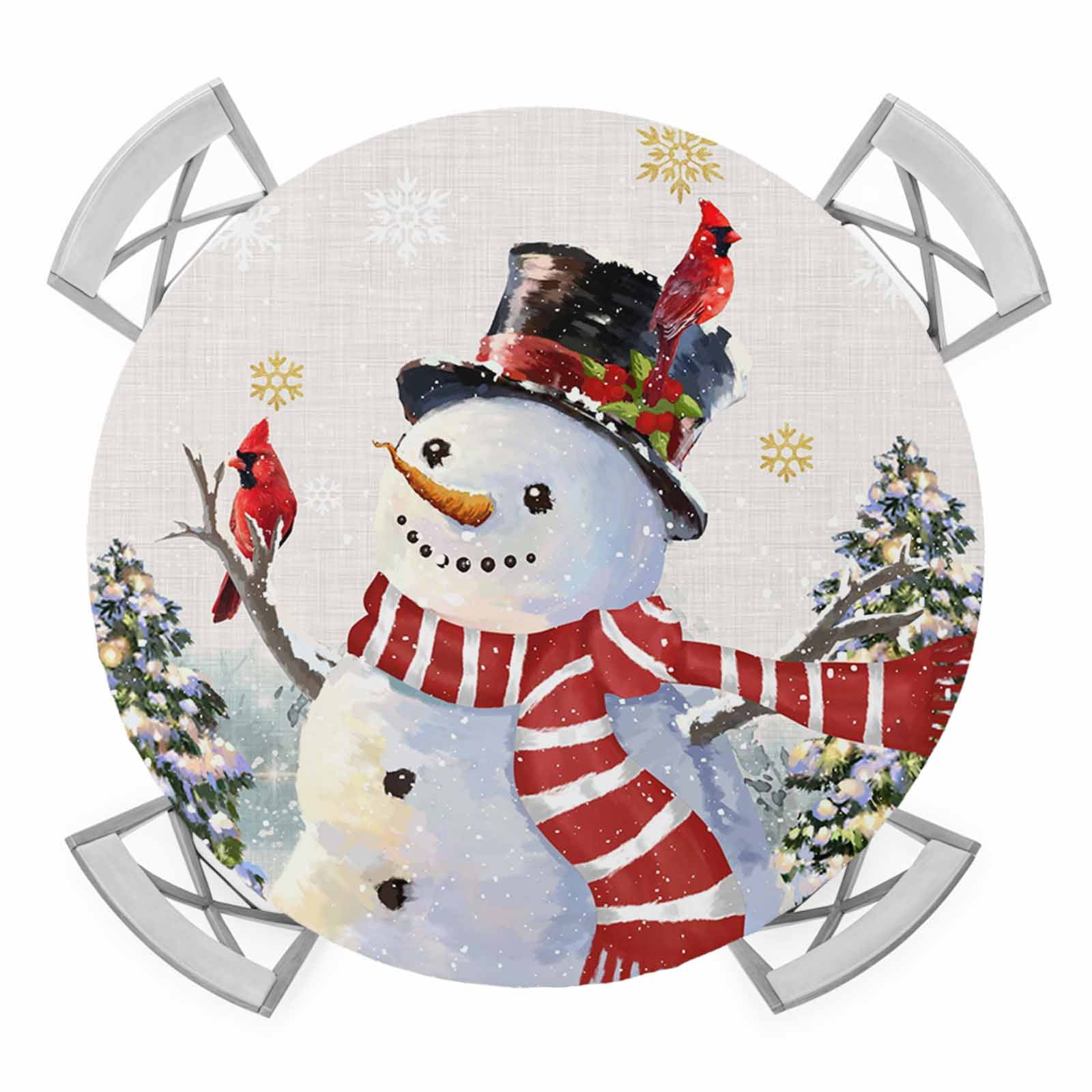 Beige Burlap Snowman Round Tablecloth for 36-44 Inch Tables,Fitted ...