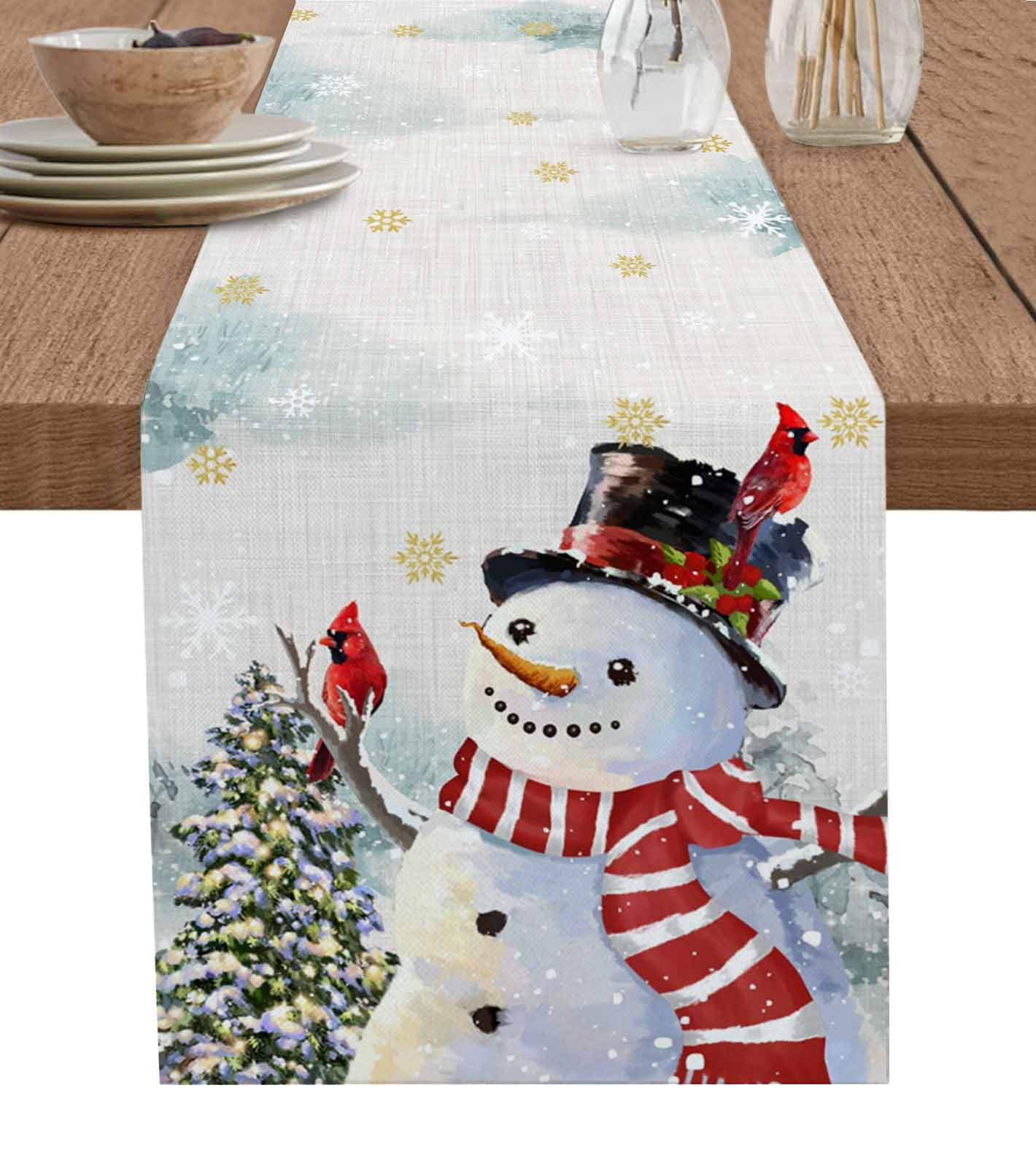 Beige Burlap Snowman Table Runner 60 Inches, Christmas Tree Snowflake ...