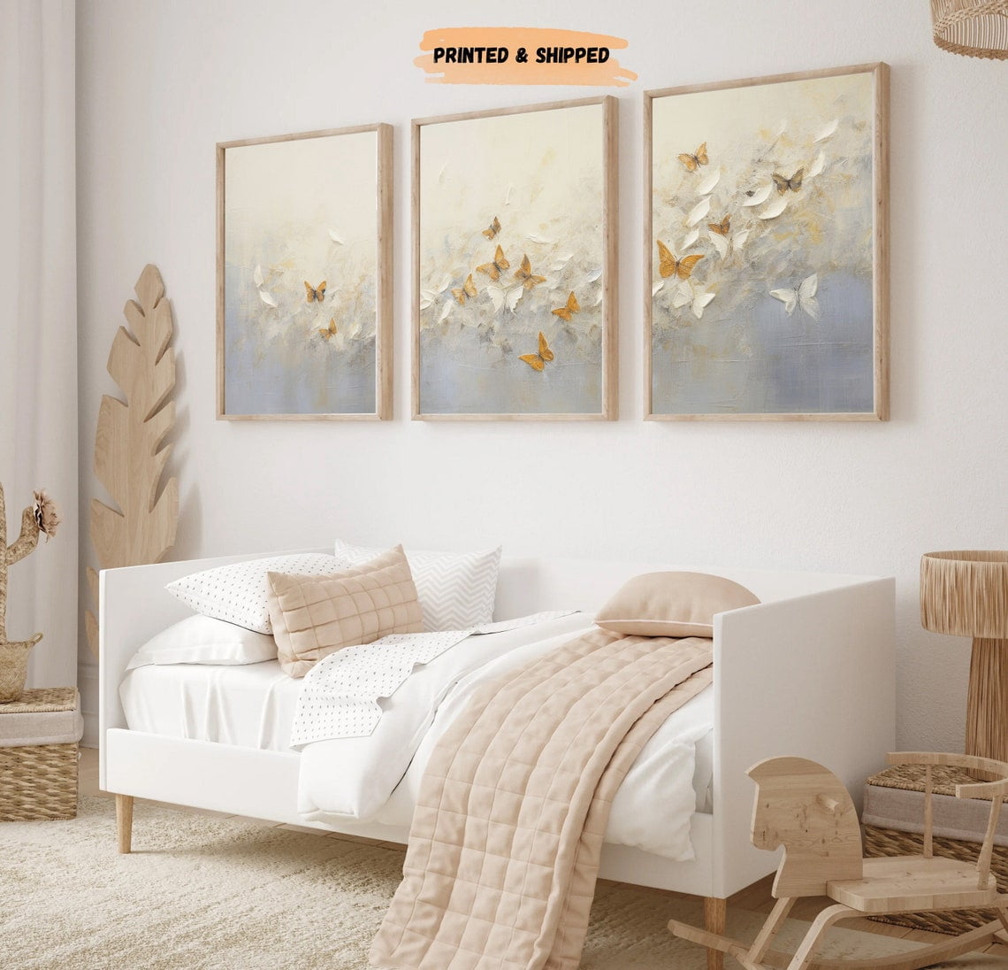 Beige Butterfly Abstract Wall Art Set 3 Stretched Canvas 12x18 ...