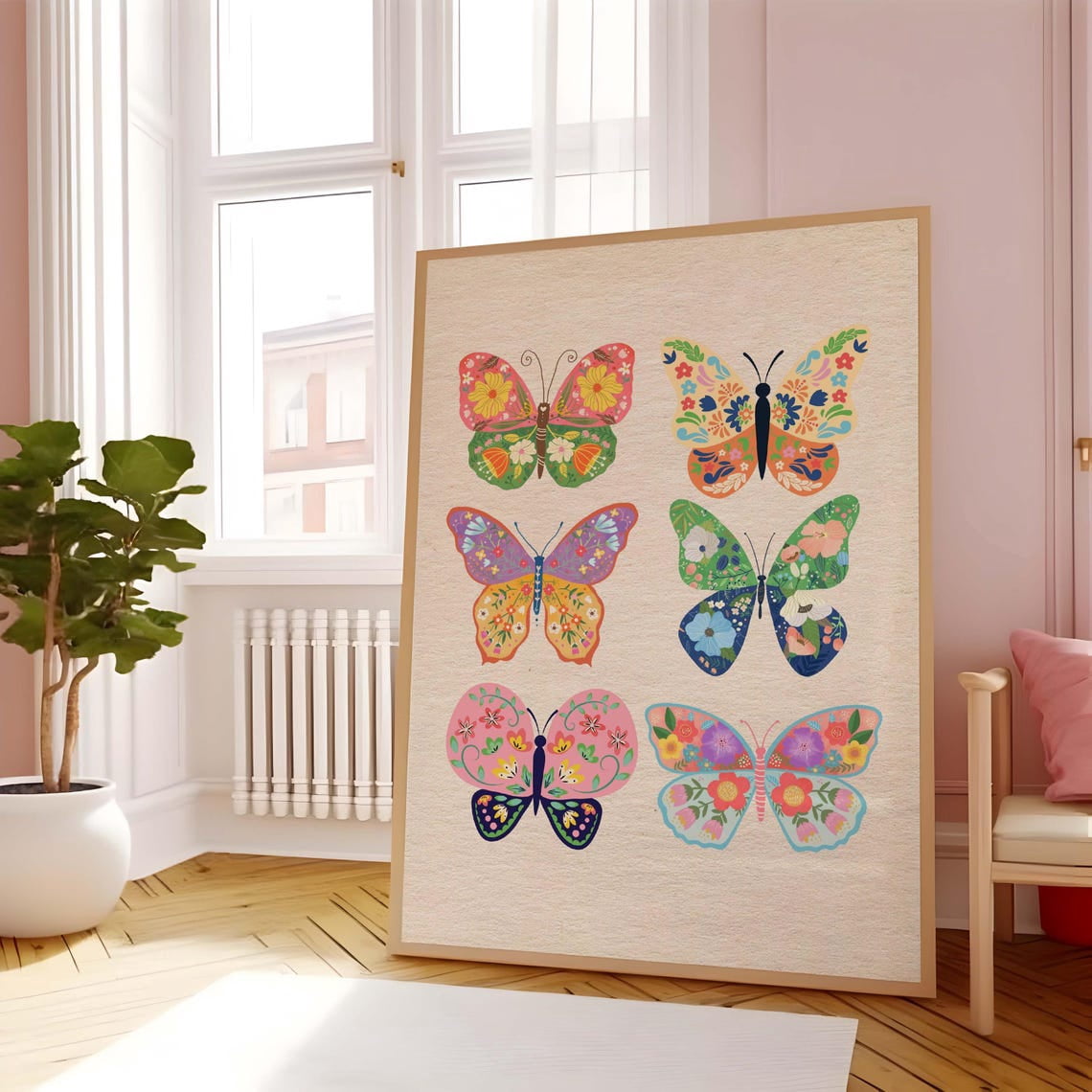 Beige Butterfly Art Print, Cottagecore Botanical Wall Decor, Unframed ...