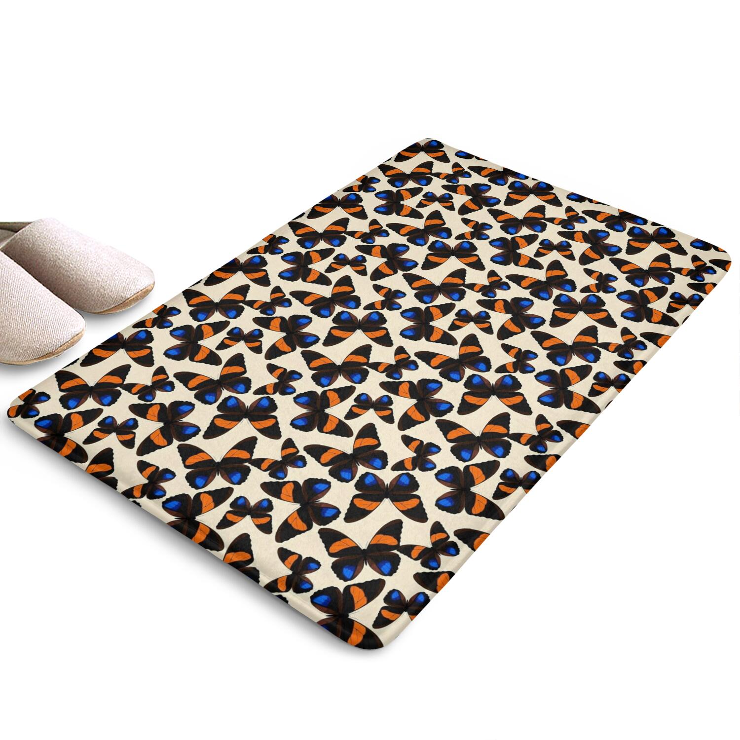 Beige Butterfly Blue Orange Flannel Non Slip Door Rugs,Washable Door ...
