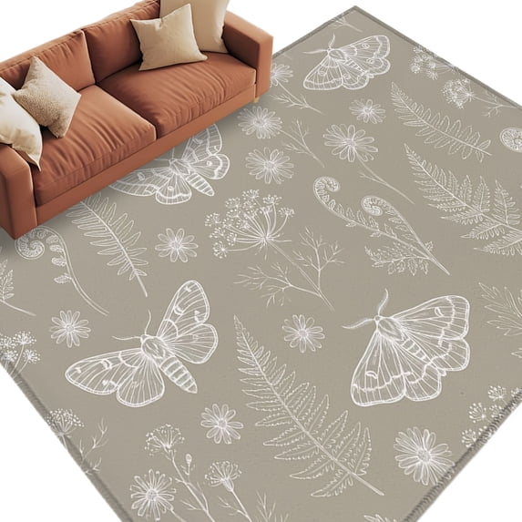 Beige Butterfly Botanical Area Rug 5x8 Washable Rug Non Slip Summer ...