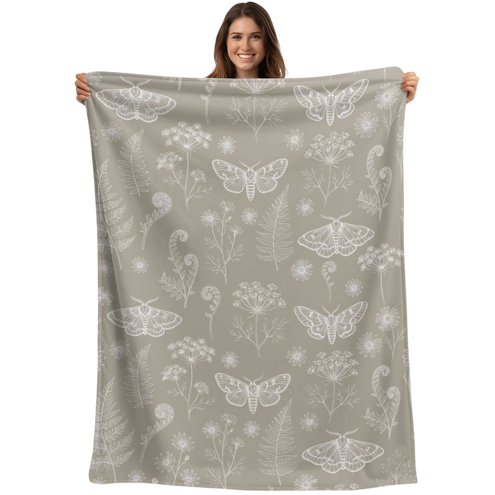 Beige Butterfly Botanical Blanket Soft Cozy Warm Throw Blanket for ...