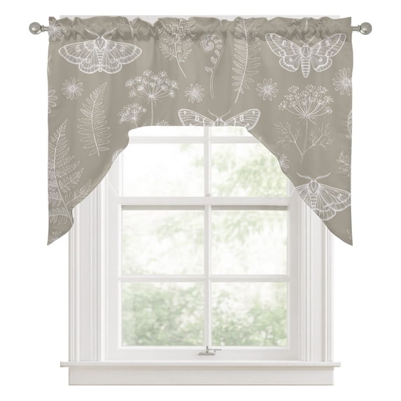 Beige Butterfly Botanical Kitchen Curtains Swag Valance for Windows ...