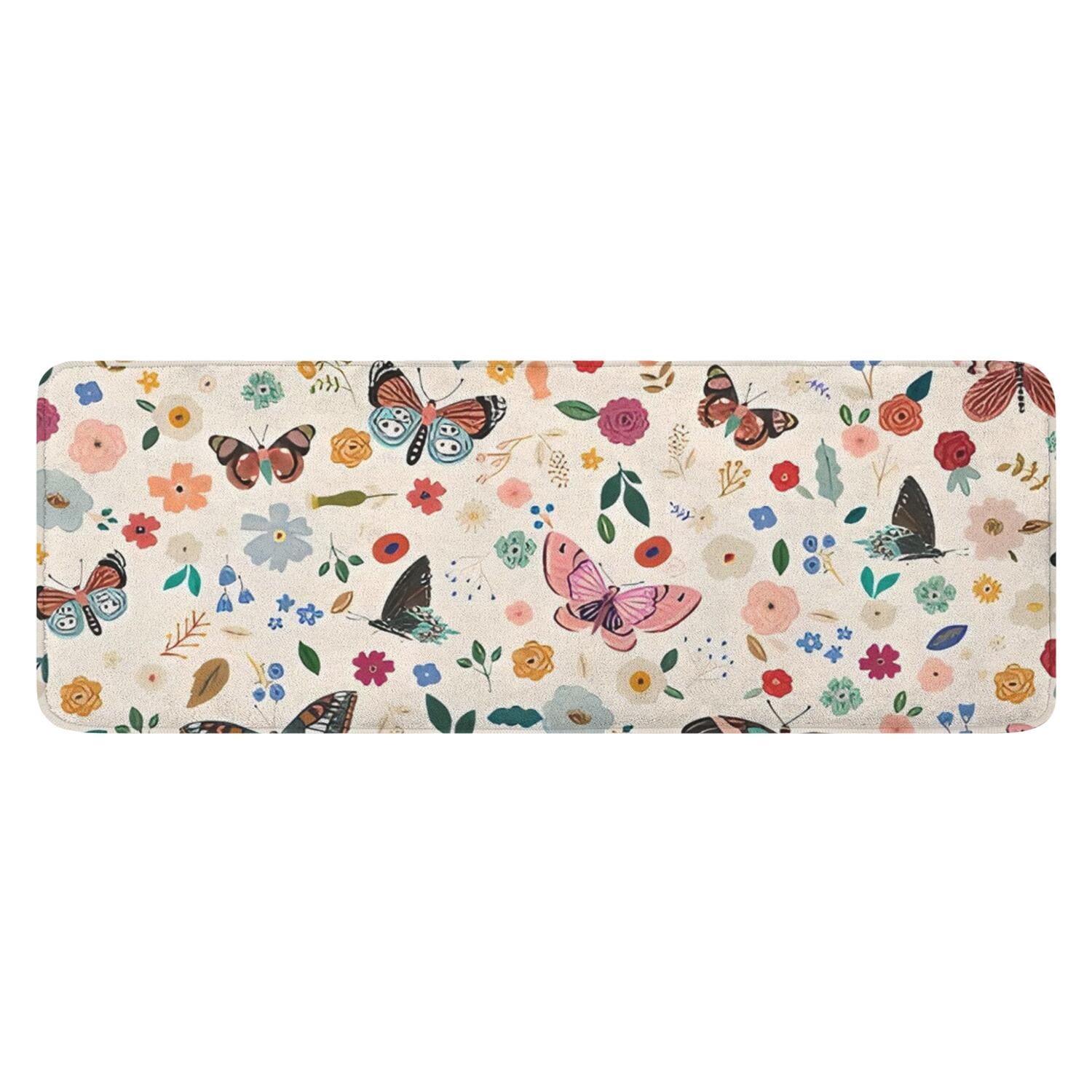 Beige Butterfly Flower Pattern Kitchen Rug Mat,Kitchen Runner Rugs Non ...