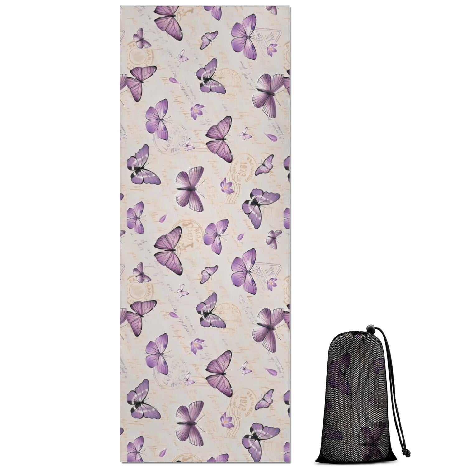 Beige Butterfly Pattern Hot Yoga Mat Towel Non Slip for Hot Yoga ...