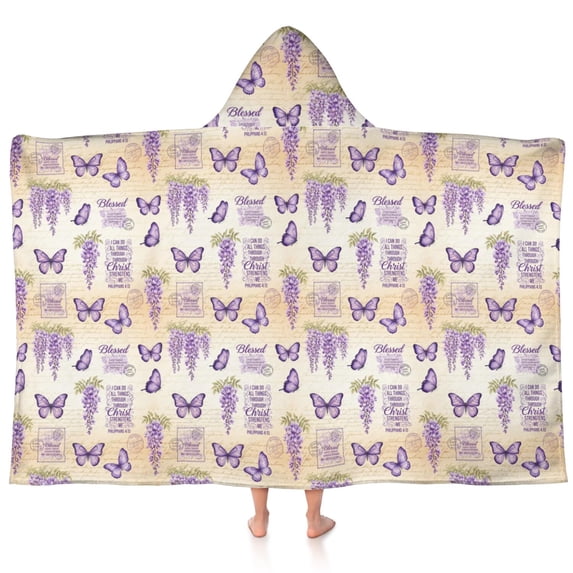 Beige Butterfly Text Pattern Hooded Bath Towel Wrap for Teens Ages 3 To ...