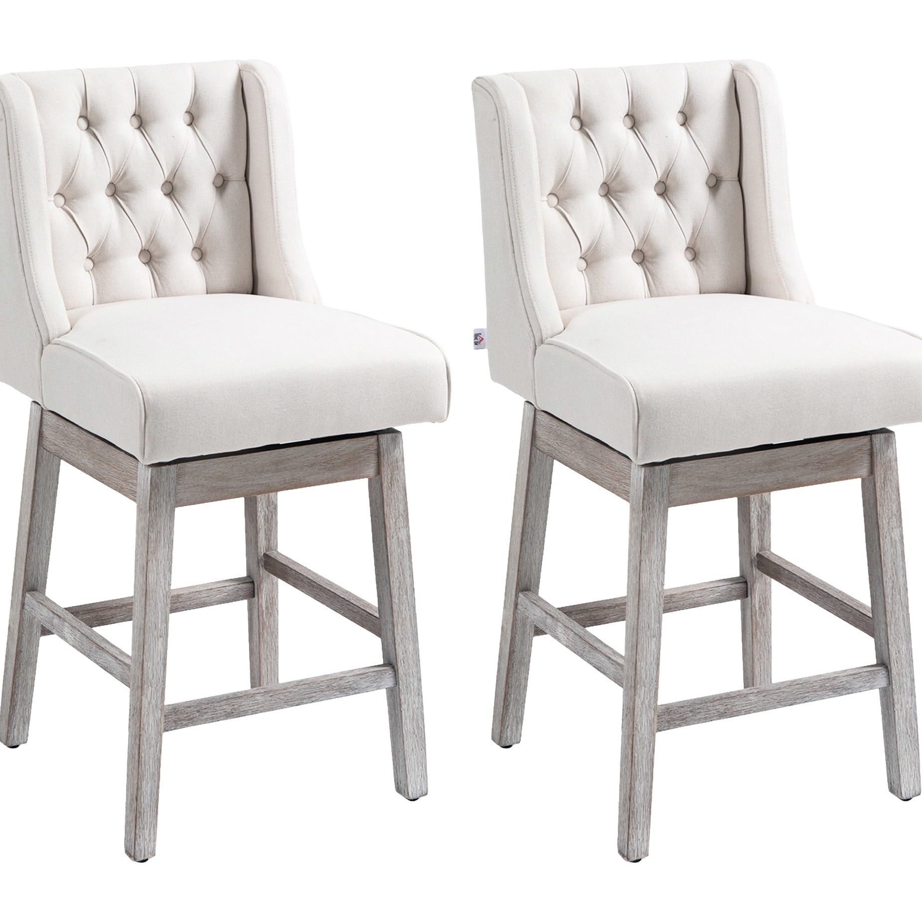 Beige Button Tufted Counter Height Bar Stools Set of 2, 180 Degree ...