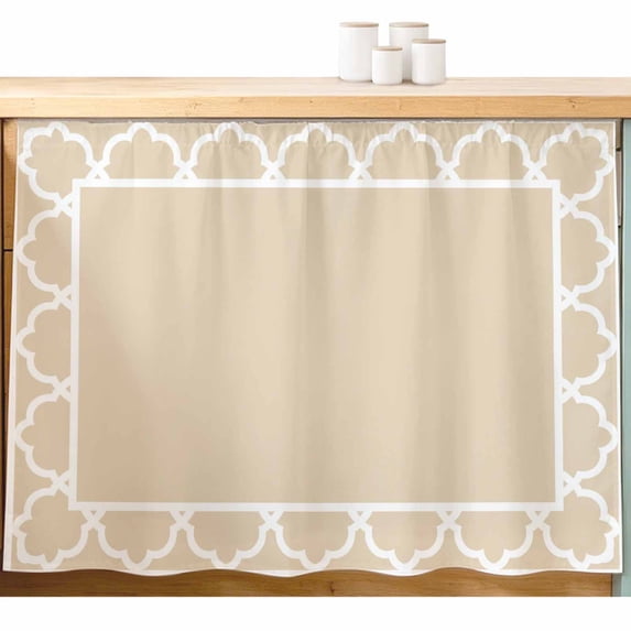 Beige Cabinet Curtains 28" W x 35" L, Geometric Morocco Printed Border ...