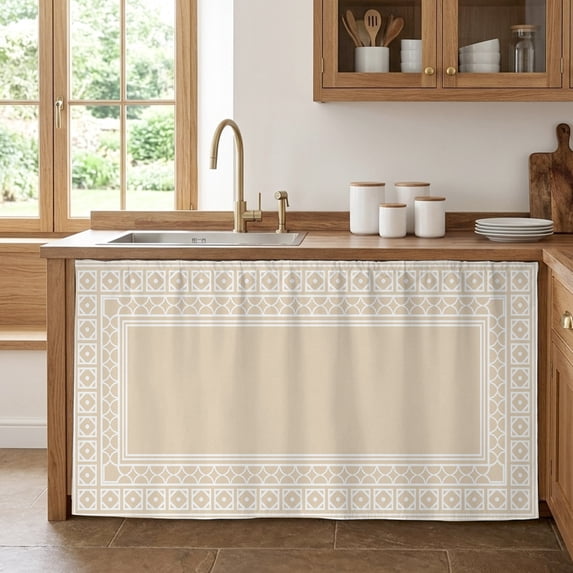Beige Cabinet Curtains 28" W x 51" L Boho Diamond Pattern Border Rustic ...