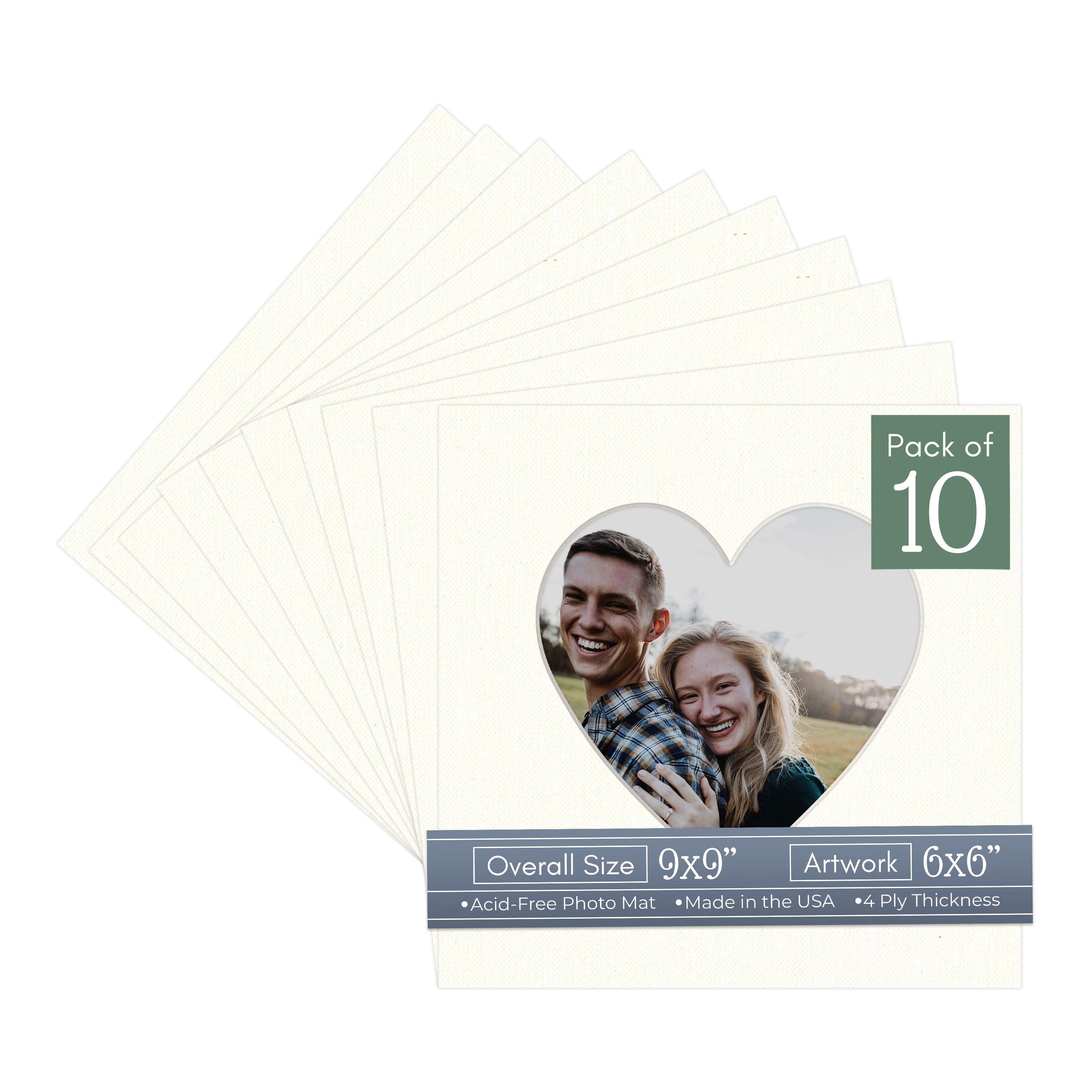 Beige Canvas Picture Frame Mat for 9x9 Frames - Heart Opening for 6x6 ...