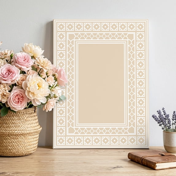 Beige Canvas Wall Art for Living Room, Boho Diamond Pattern Border ...