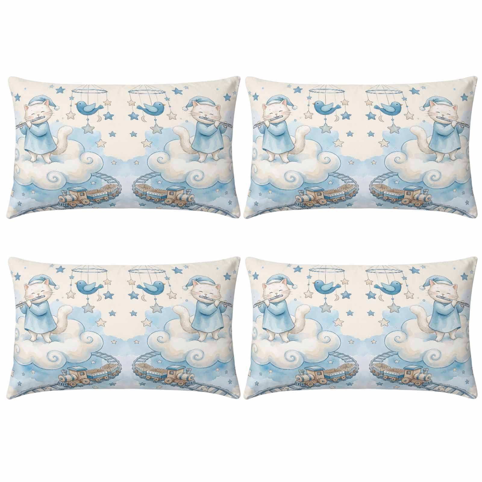 Beige Cartoon Cats Lumbar Pillow Covers 12 x 20 Inch Pillow Covers Set ...