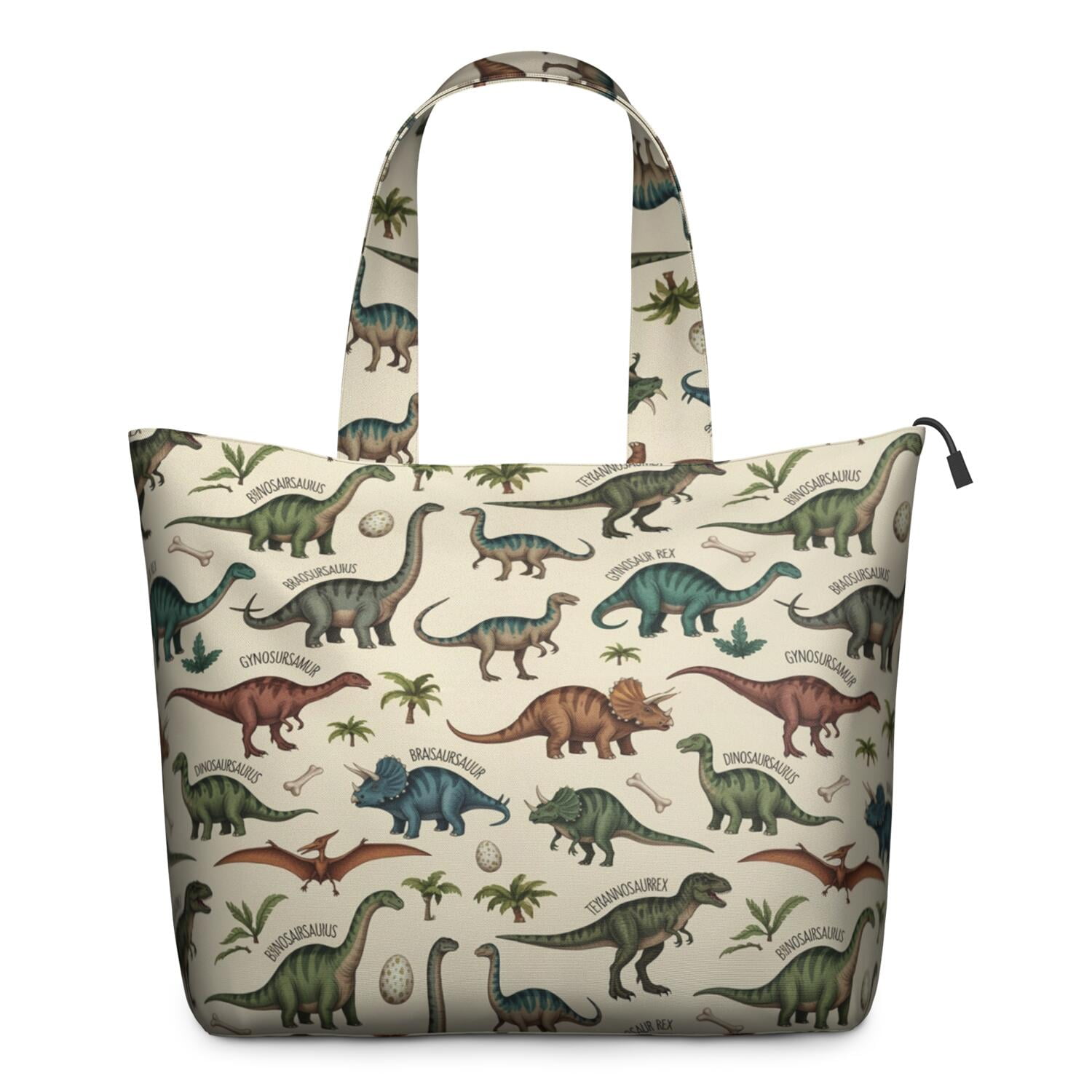 Beige Cartoon Dinosaurs Names Pattern Travel Tote Bags for Women Carry ...