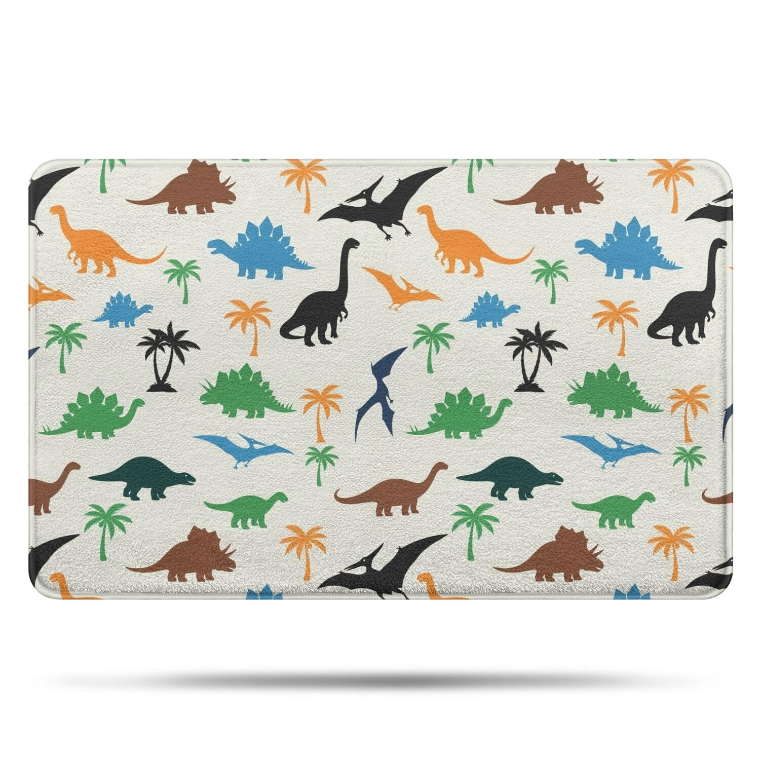 Beige Cartoon Dinosaurs Palms Pattern Bathroom Rugs Mat,Non Slip ...