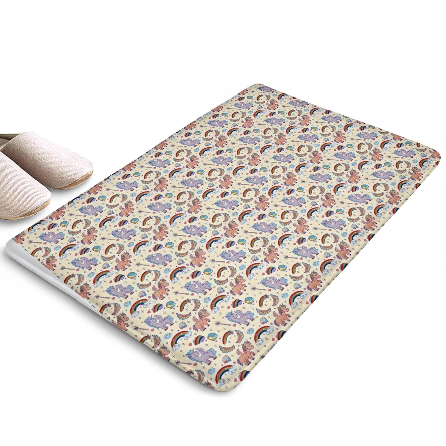 Beige Cartoon Horse Rainbow Flannel Non Slip Door Rugs,Washable Door ...