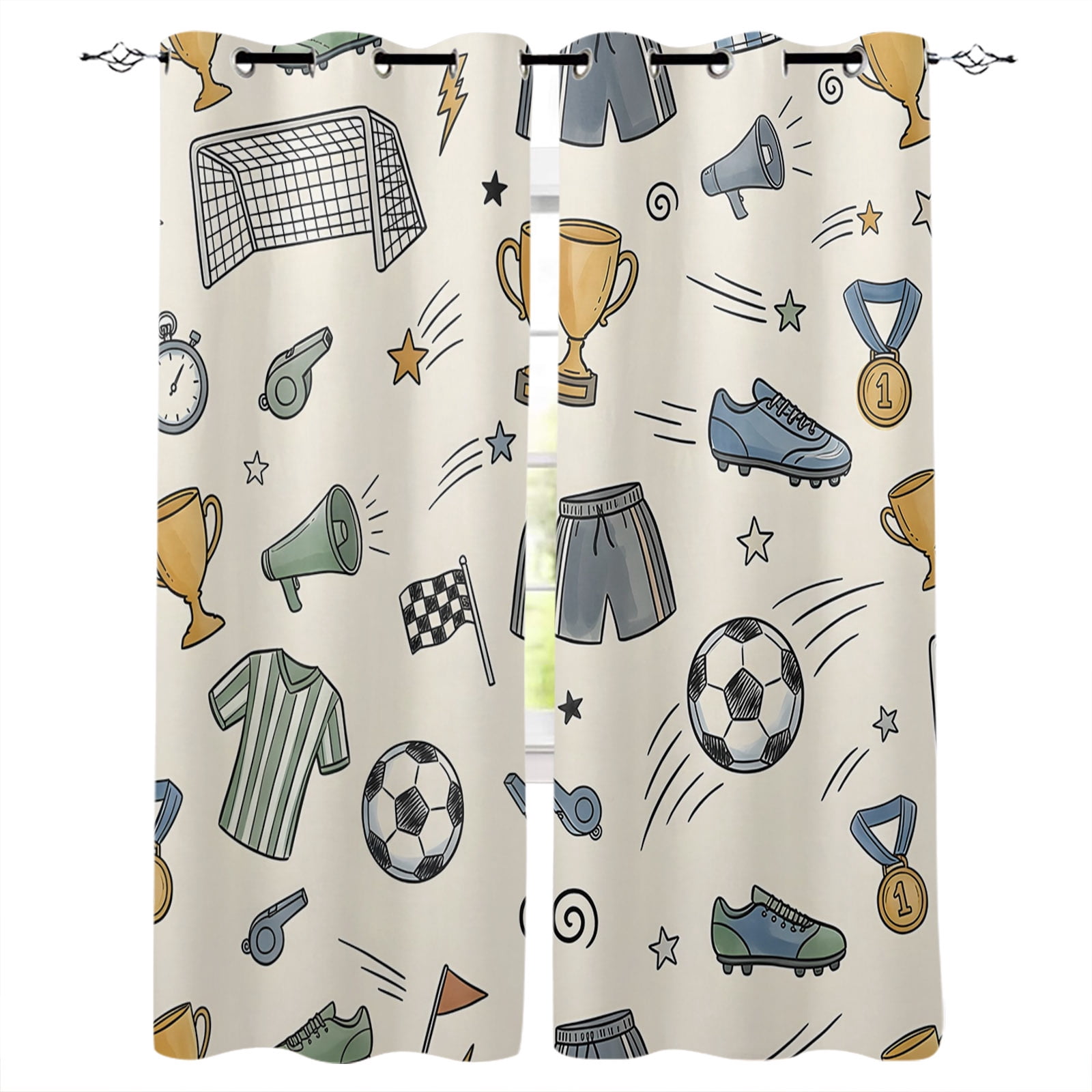 Beige Cartoon Sports Blackout Curtains for Bedroom/Living Room, Thermal ...