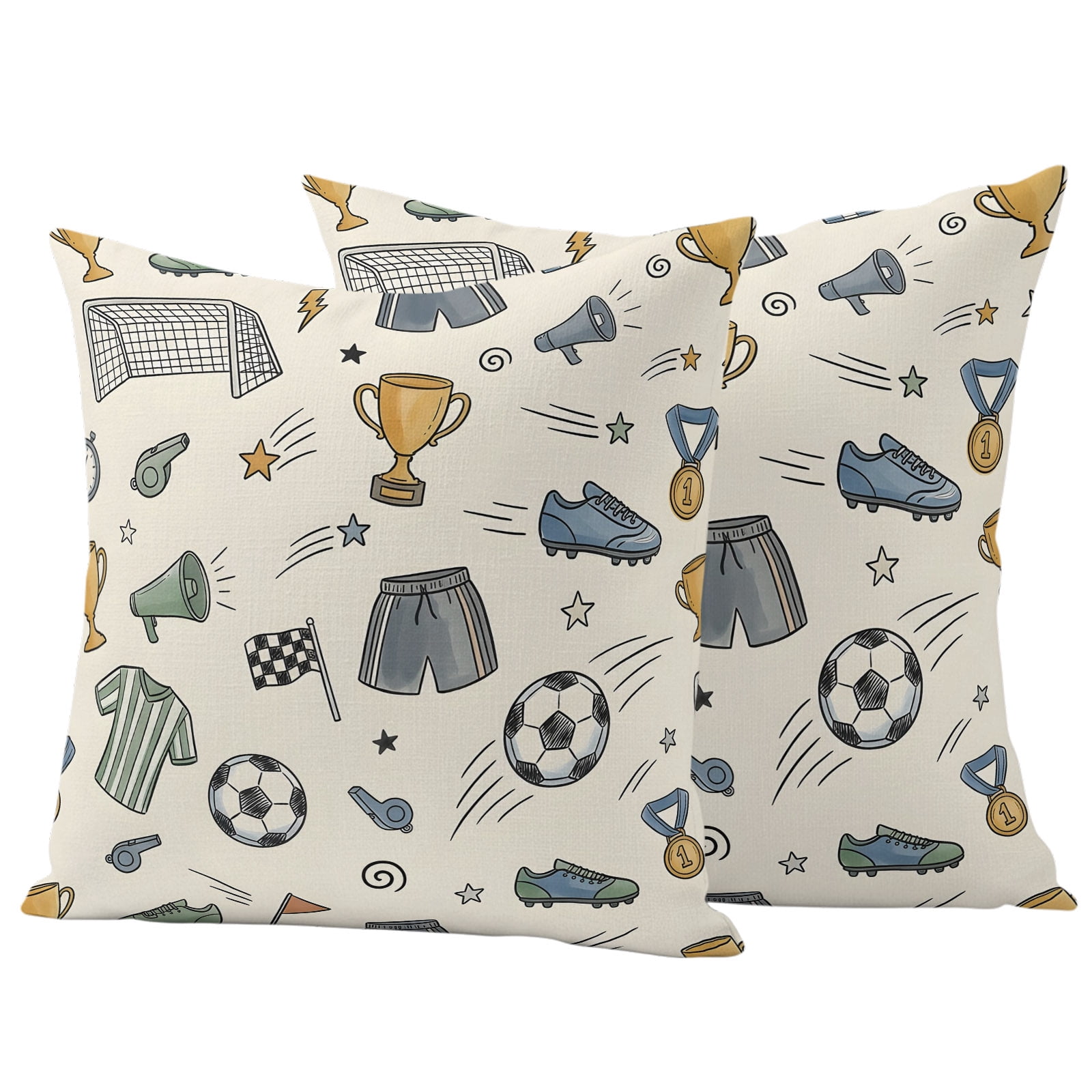 Beige Cartoon Sports Outdoor Waterproof Pillow Covers, Funny Football ...