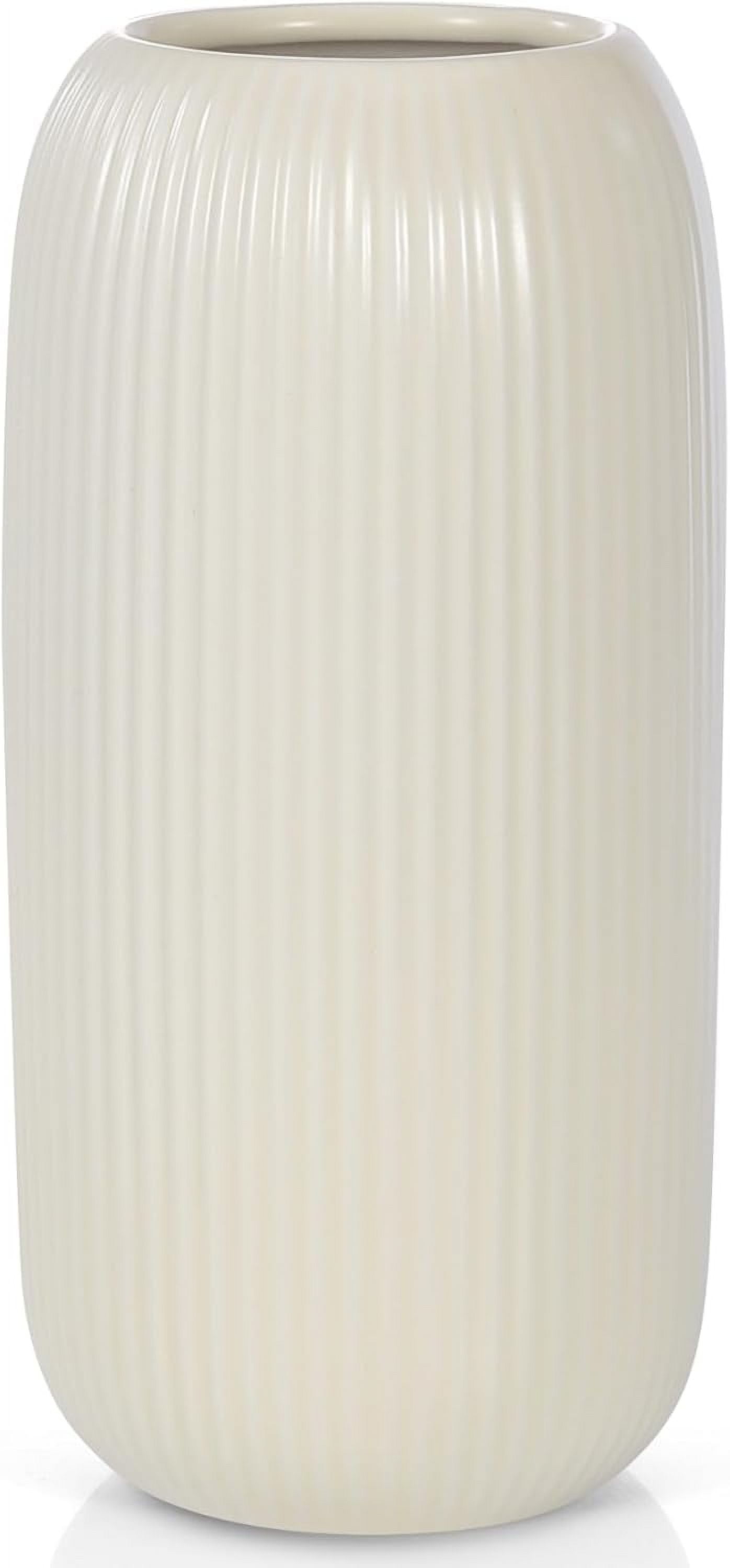 Beige Ceramic Vase for Flowers, 8 INCH Modern Small Ribbed Textured ...