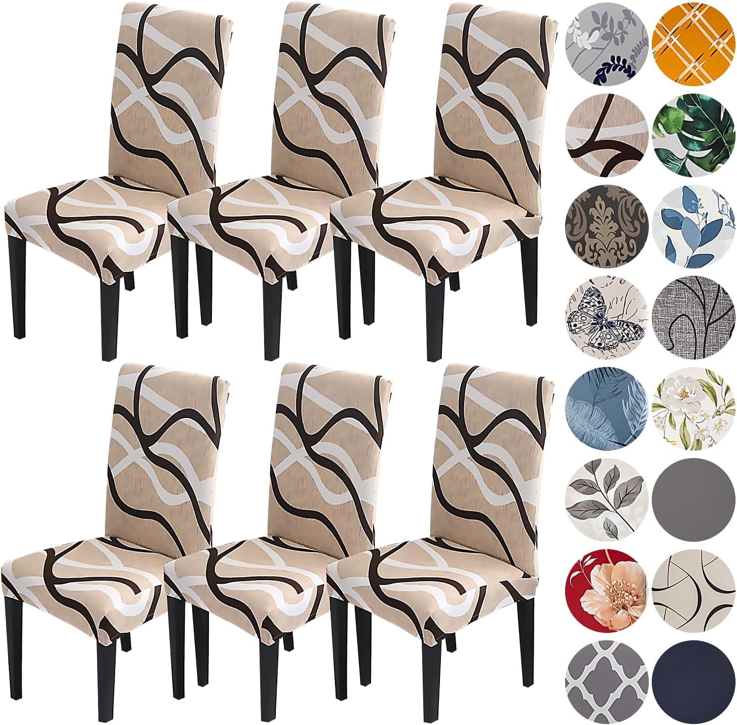 Beige Chair Covers for Dining Room 6 Pack,Stretch Spandex Parsons Chair ...