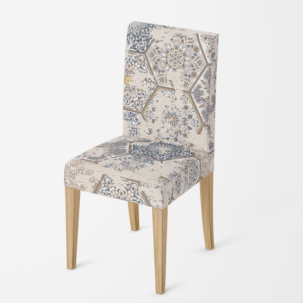 Beige Chair Covers for Dining Room Set of 4,Bohemian Mandala Stretch ...
