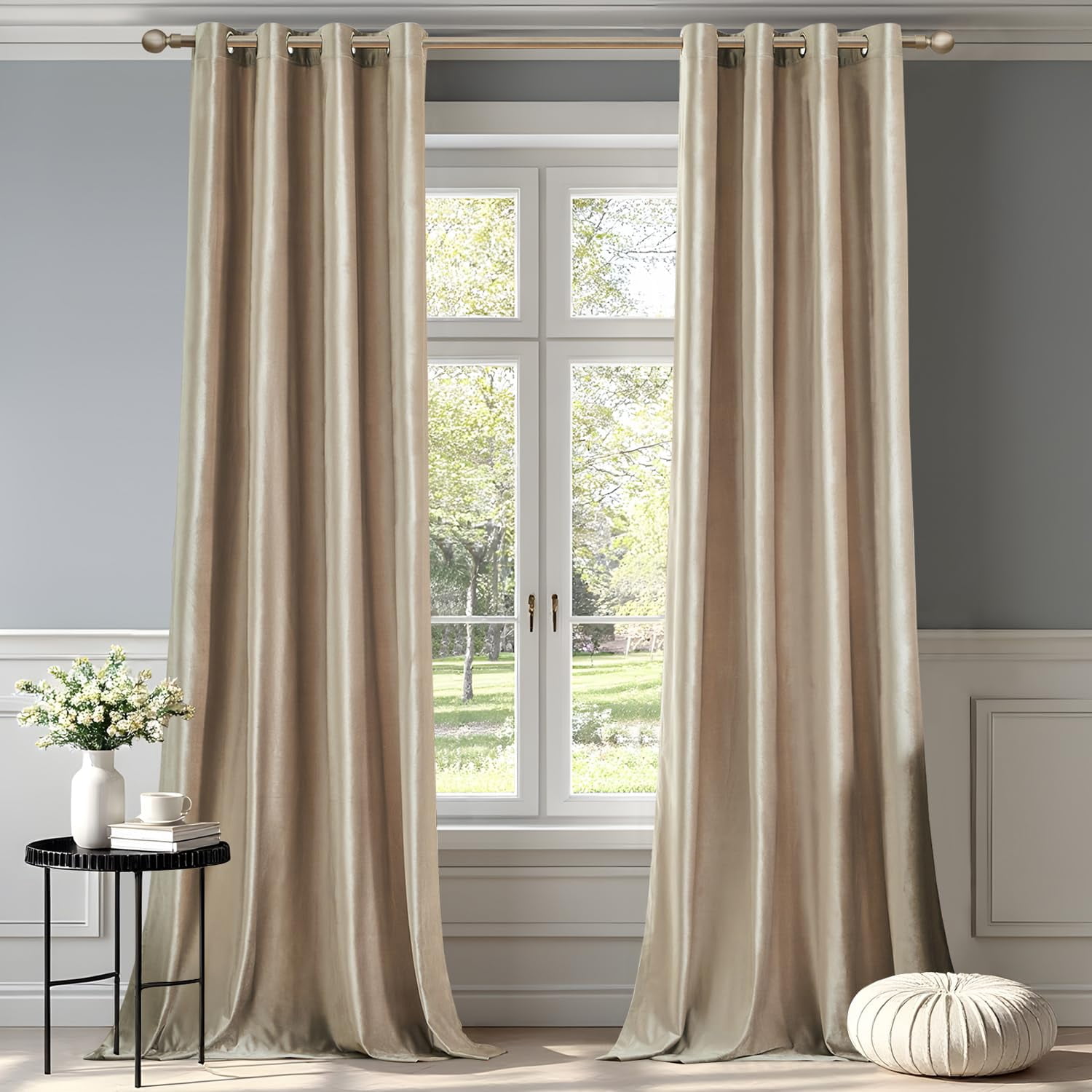 Beige/Champagne 52"W x 96"L (Pack of 2) Curtains, Floor to Ceiling ...