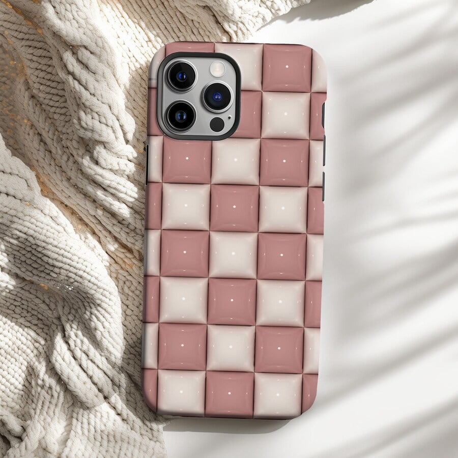 Beige Checkerboard Pattern with 3D Rose Checkered Phone Case with ...