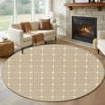 Beige Checkered 7FT Round Area Rugs for Living Room Modern Minimalist ...