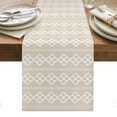 Beige Checkered Cotton Linen Table Runner Abstract White Geometric ...