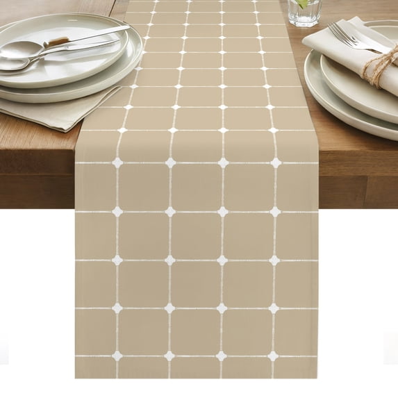 Beige Checkered Cotton Linen Table Runner Modern Minimalist Geometric ...