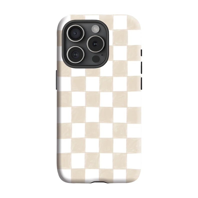 Beige Checkered Neutral Brown Checker Pattern Minimal Elegant Phone ...