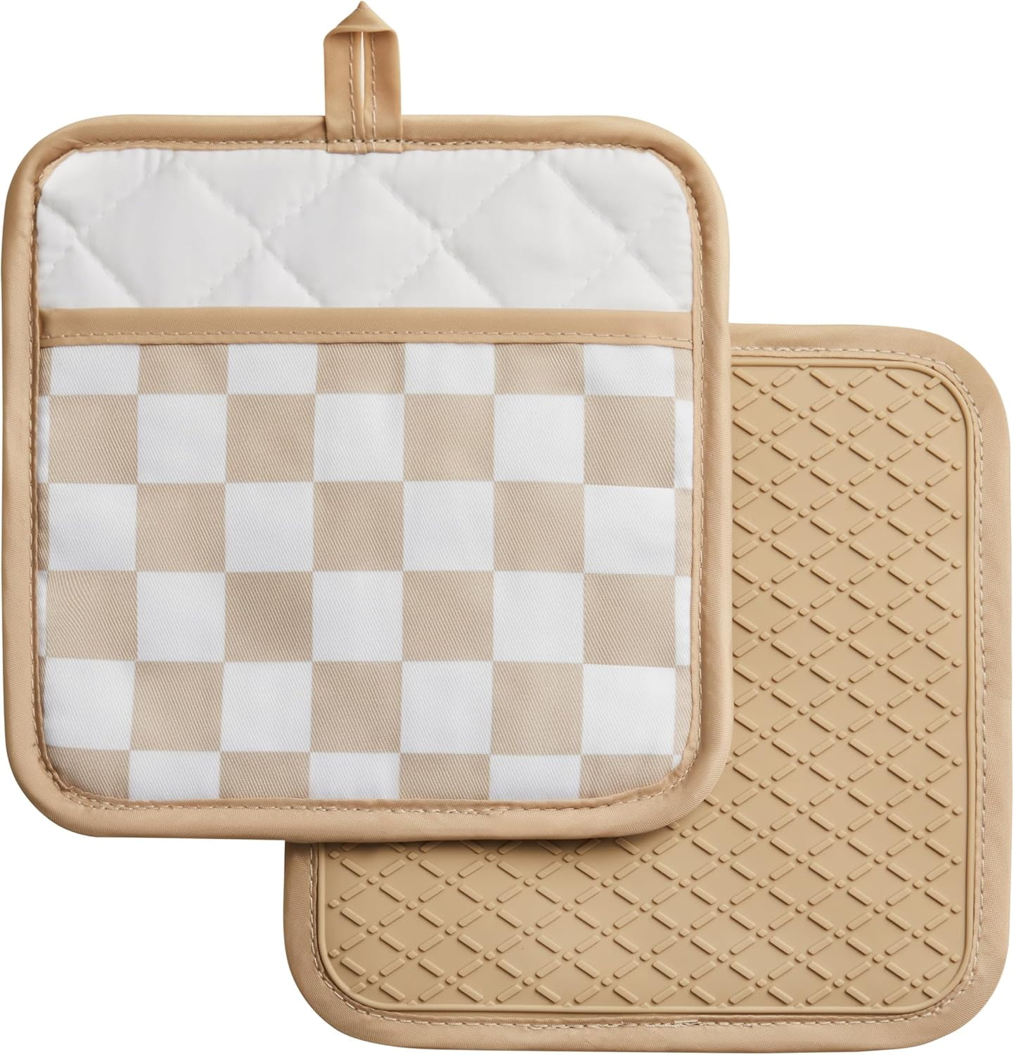 Beige Checkered Pot Holder, Checkerboard Potholders for Kitchen ...