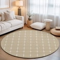Beige Checkered Round Living Room Rugs 6 ft, Modern Minimalist ...
