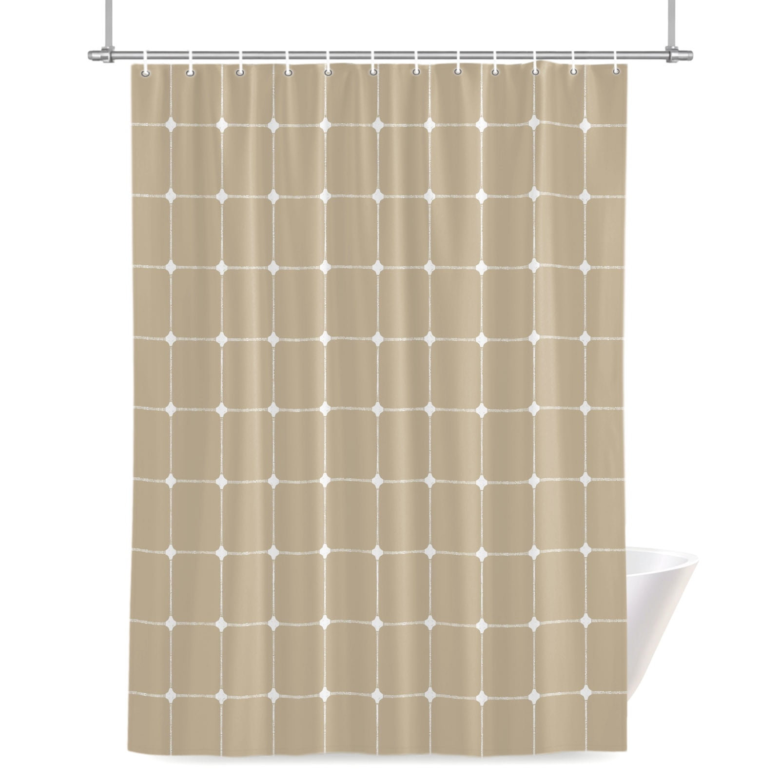 Beige Checkered Shower Curtains for Bathroom, Modern Minimalist ...