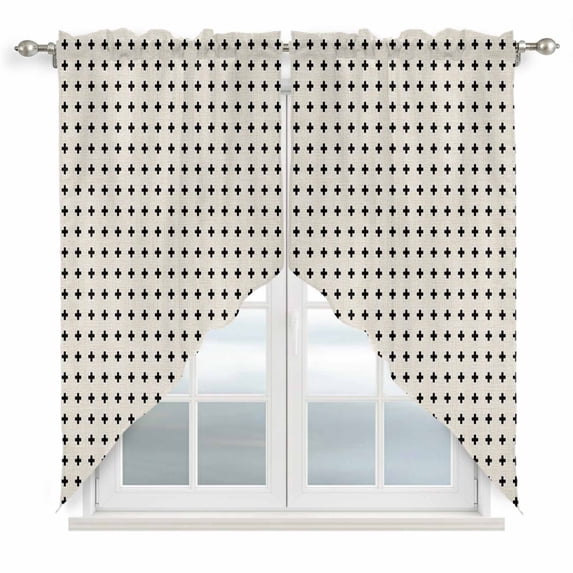 Beige Checkered Swag Valances for Windows 2 Pack Country Abstract ...