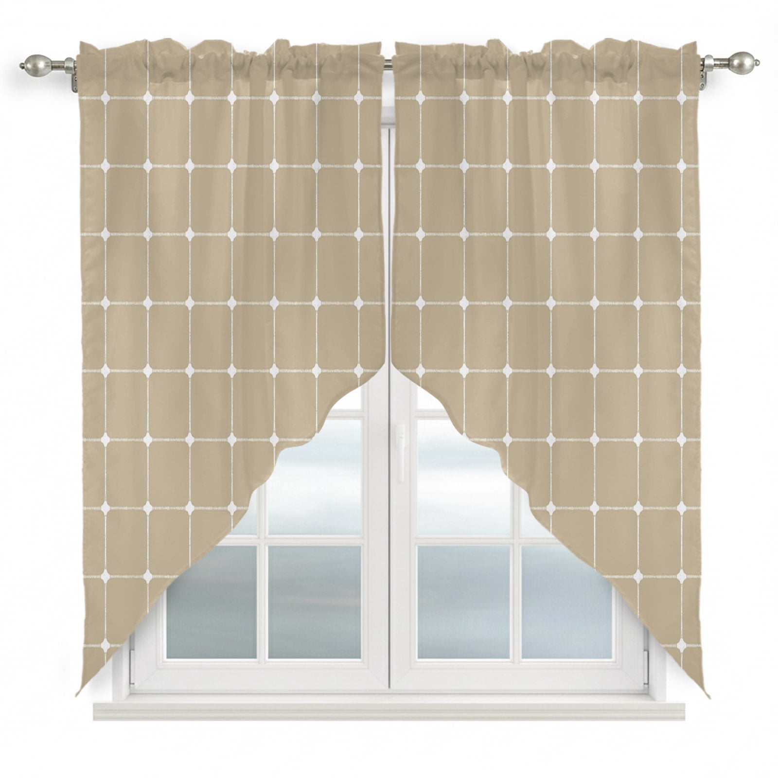 Beige Checkered Swag Valances for Windows 2 Pack Modern Minimalist ...
