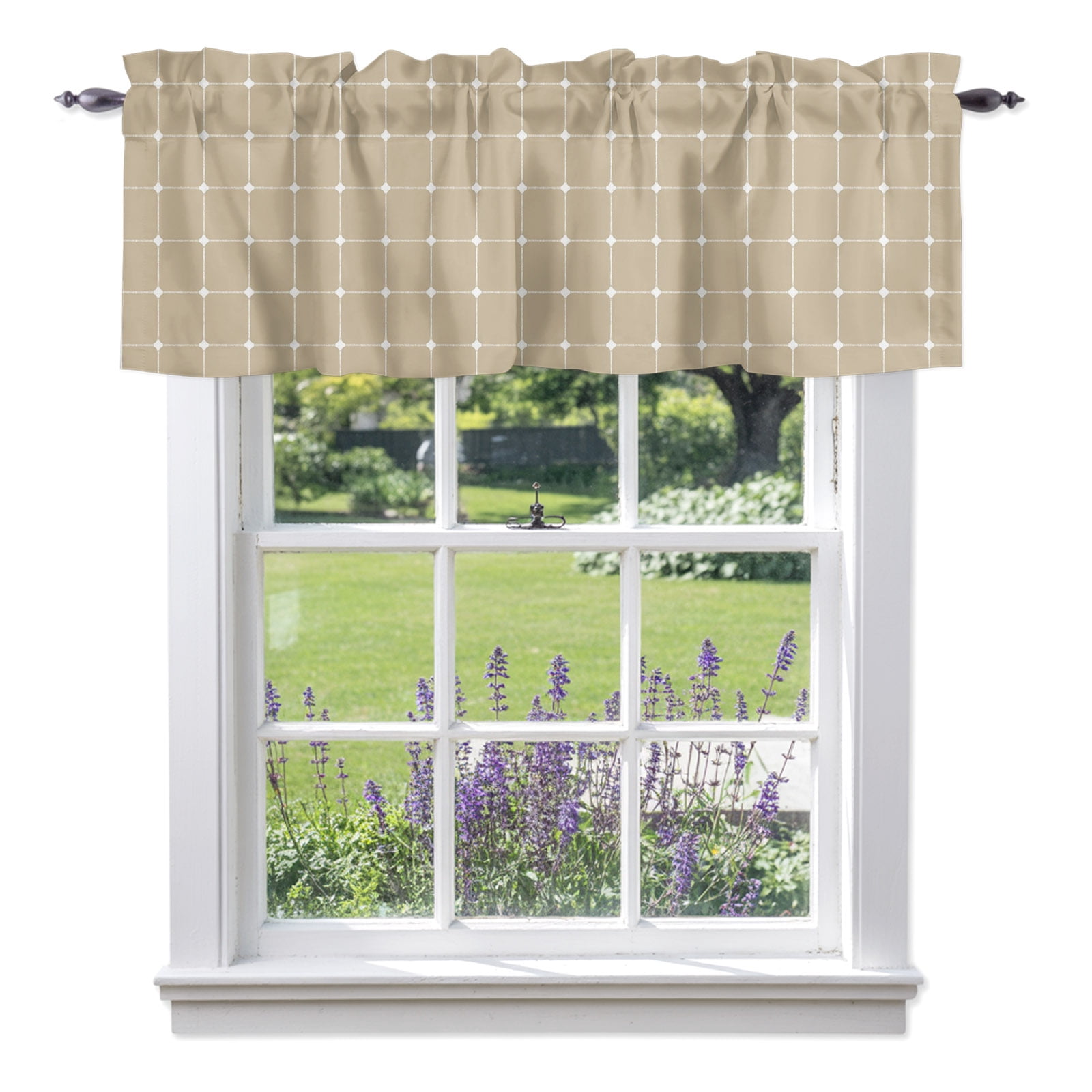 Beige Checkered Window Valance for Kitchen, Modern Minimalist Geometric ...