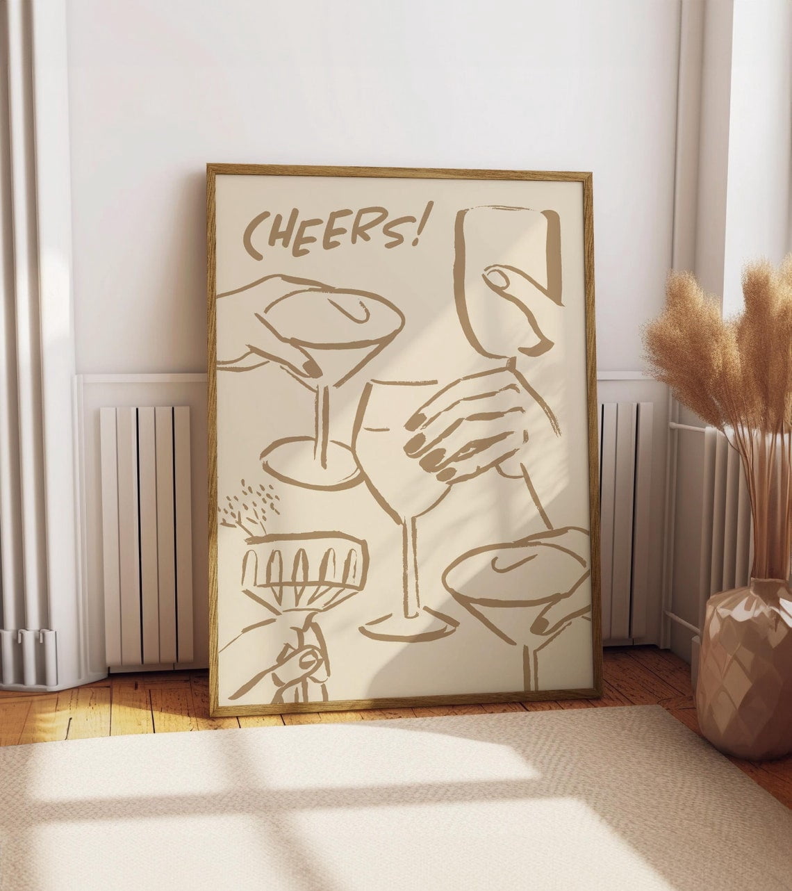 Beige Cheers Hand Drawn Wine Bar Wall Art, Unframed Paper Print Size ...