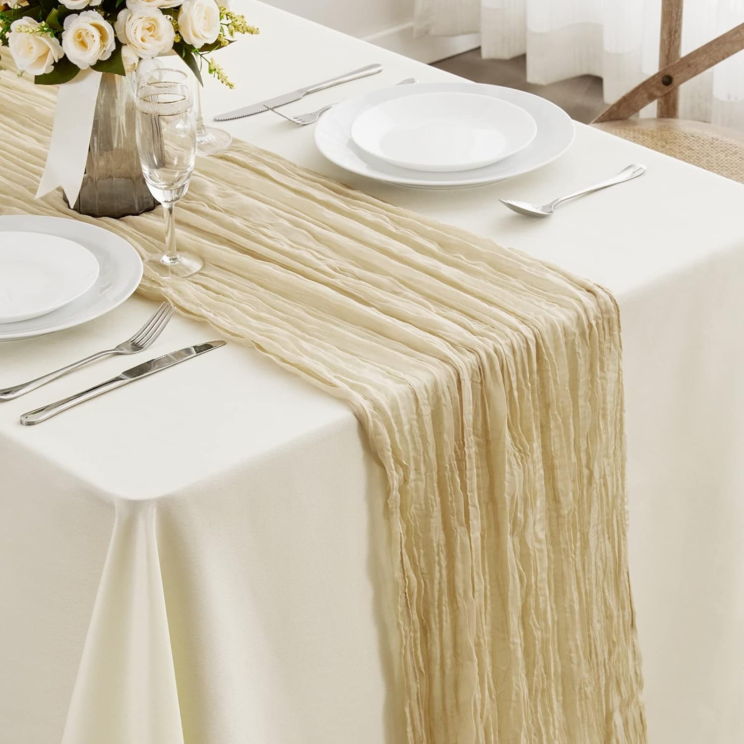 Beige Cheesecloth Table Runner - 13.3Ft Boho Gauze Cheese Cloth Table ...