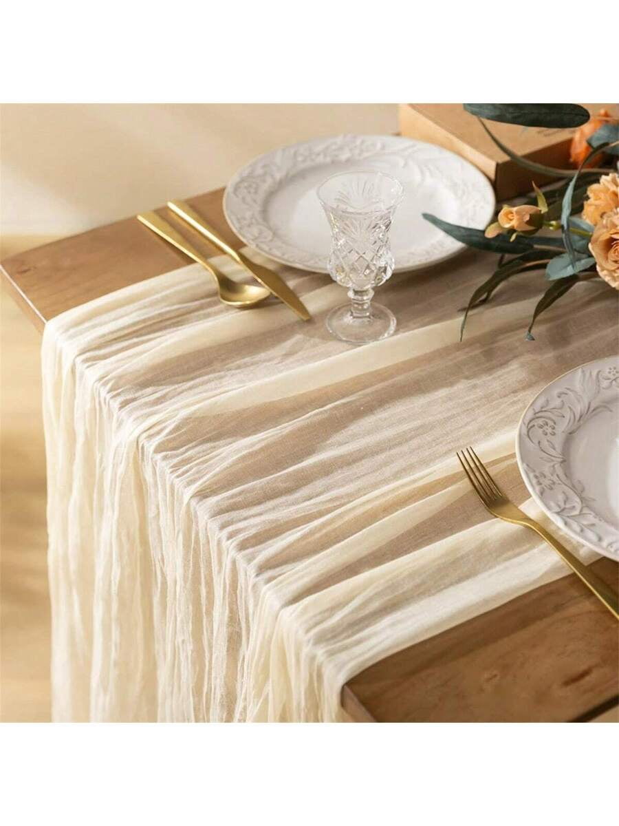 Beige Cheesecloth Table Runner, Bohemian Gauze Fabric For Wedding ...