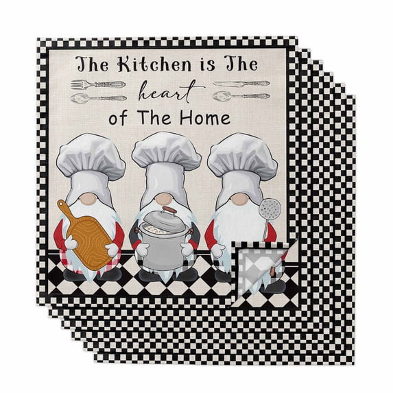Beige Chef Gourmet Cloth Napkins, Black White Plaid Kitchen Cook ...
