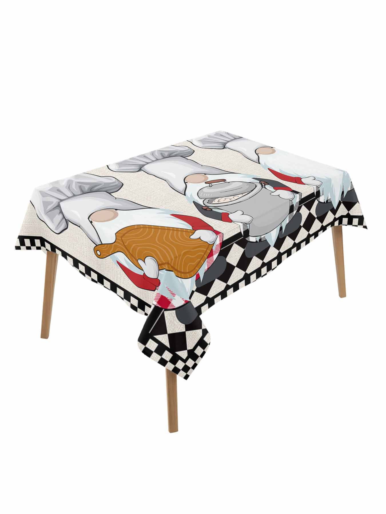 Beige Chef Gourmet Table Cloth, Black White Plaid Kitchen Cook ...