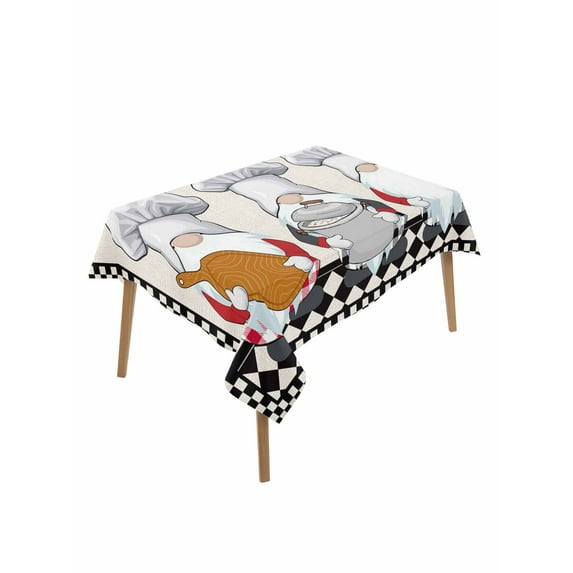 Beige Chef Gourmet Table Cloth, Black White Plaid Kitchen Cook ...